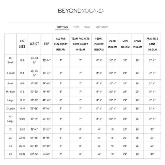 Beyond Yoga Size Chart
